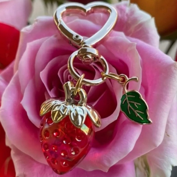 Accessories | New Gold Heart Red Strawberry Keychain Bag Charm | Poshmark
